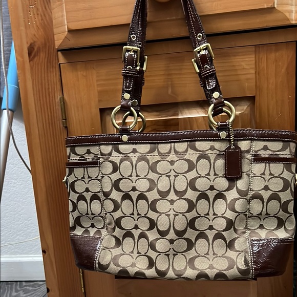 Coach | Bags | Coach Tan And Brown Signature Shoulder Bag | Poshmark